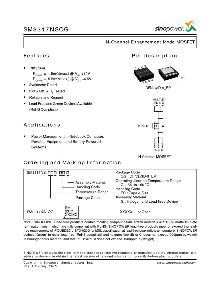 SM3317NSQG Sinopower | PDF | Field Effect Transistor | Diode