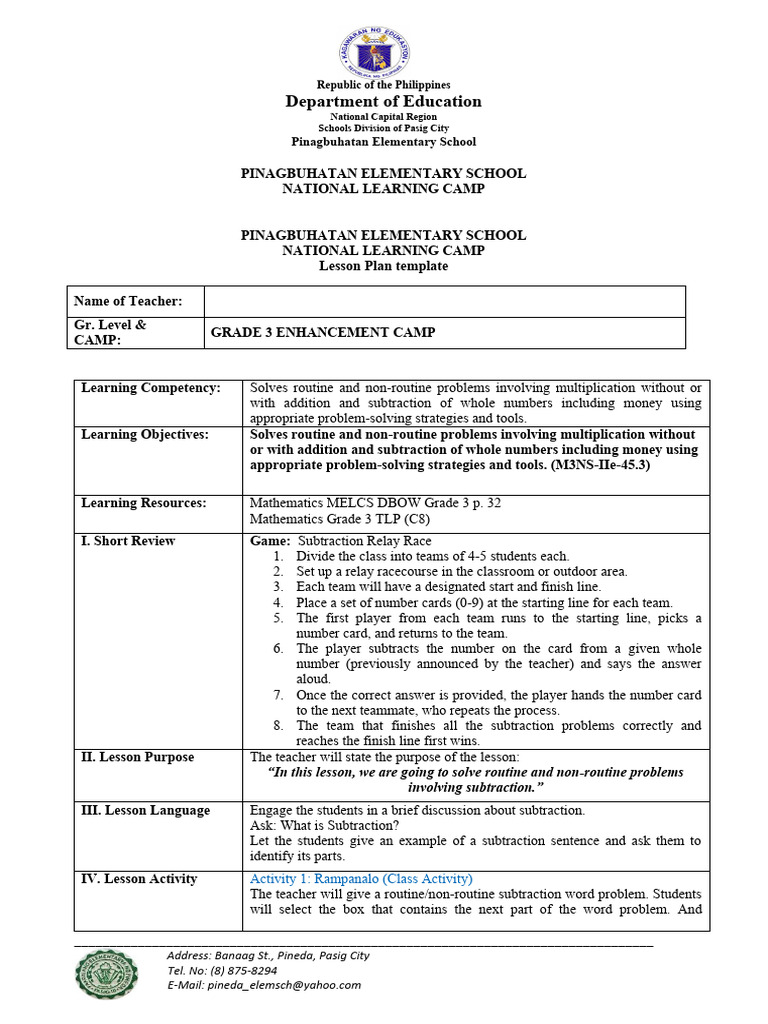 Nlc-Mathematics Grade 3 Enhancement Week 2 Day 1 | PDF | Learning ...