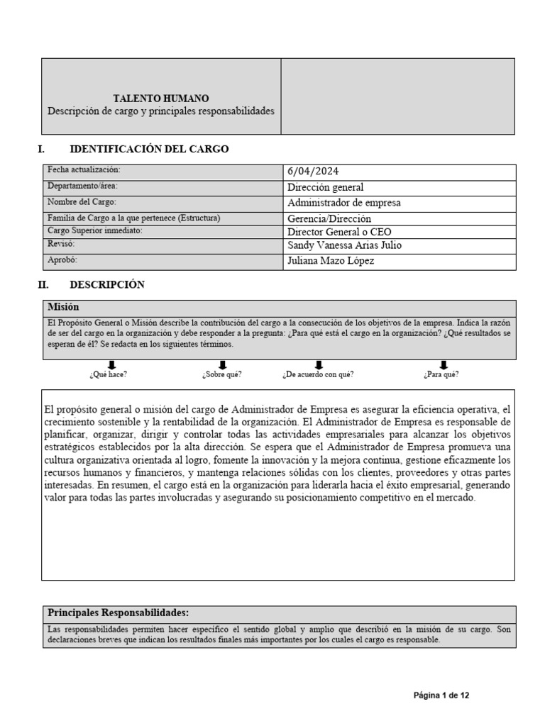 Formato Perfil Del Cargo | Descargar gratis PDF | Business | Calidad (comercial)