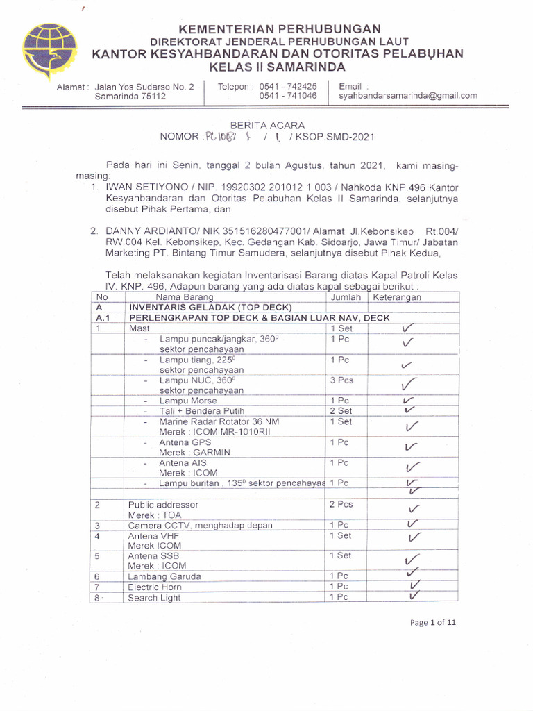 BA Inventaris Kapal KNP 496 | PDF