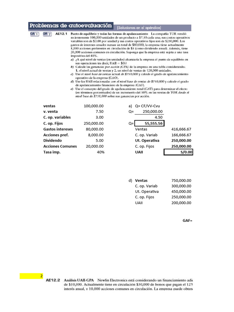 Ejercicio Cap 12 | PDF | Apalancamiento (Finanzas) | Compartir (Finanzas)