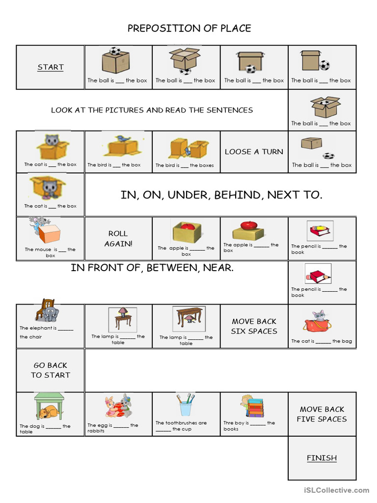 Preposition of Place Board Game | PDF