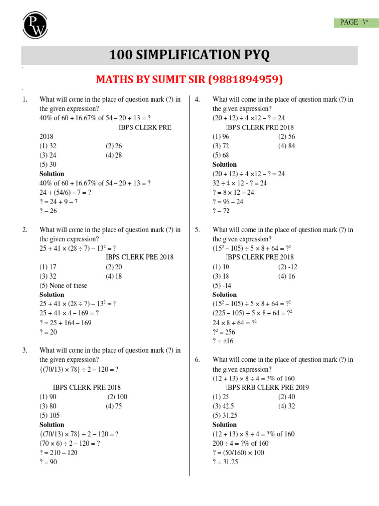 Maths Simplification Questions for IBPS | PDF | Elementary Mathematics | Numbers