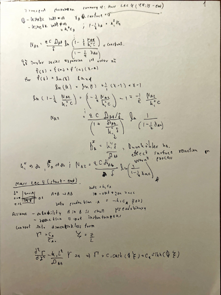 Bachelor's Degree Chemical Engineering: Transport Phenomena Summary Mass Lec4-6 | PDF