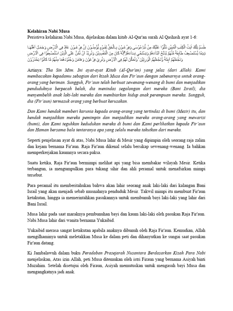 Kelahiran Nabi Musa di Mesir | PDF