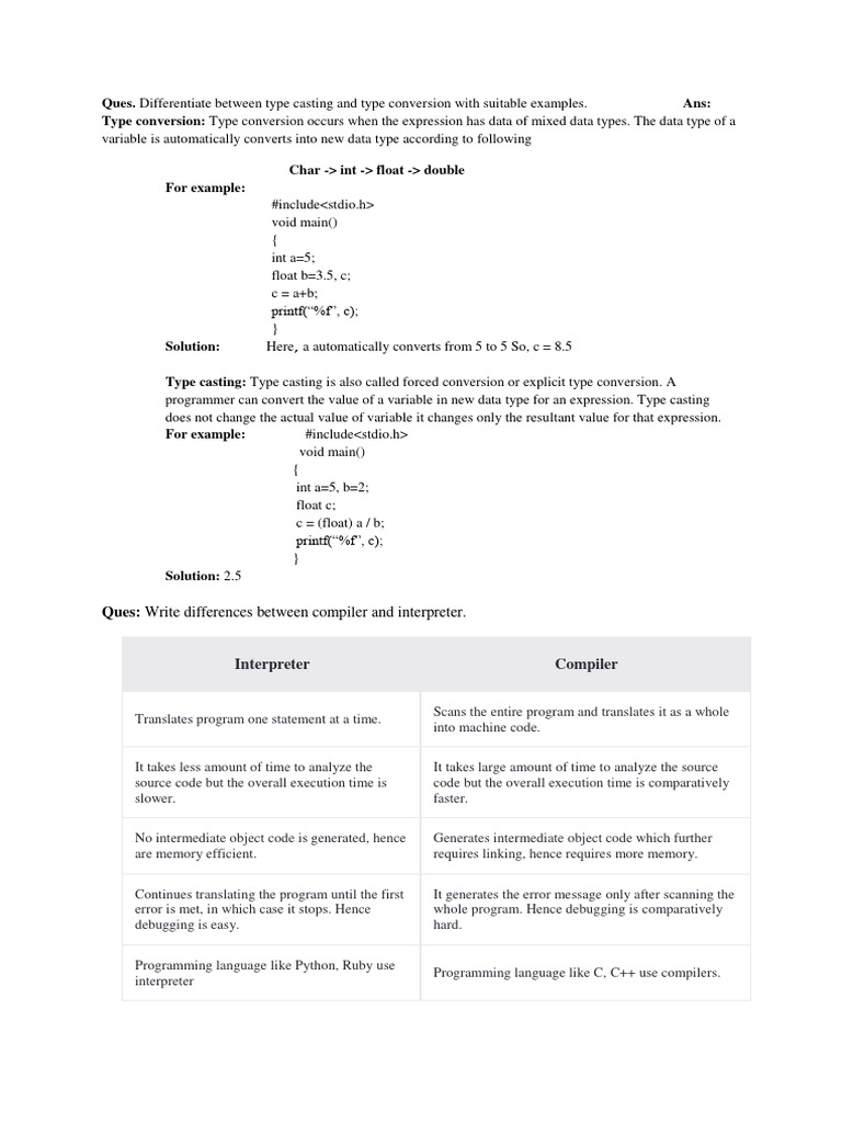 Computer Science Unit-1 - 1 Type Conversion Vs Type Casting Sem1 | PDF ... Computer Science Unit-1 - 1 Type Conversion Vs Type Casting Sem1 | PDF ...