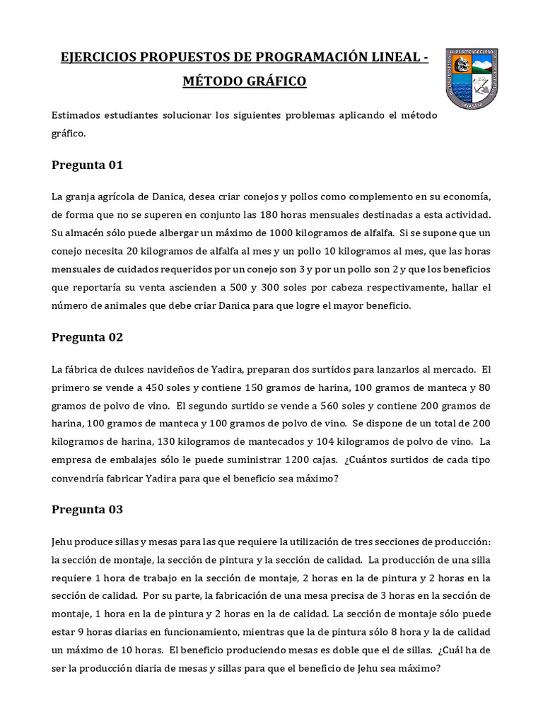Ejercicios Propuestos de Programación Lineal - Método Gráfico | PDF | Alimentos | Petróleo