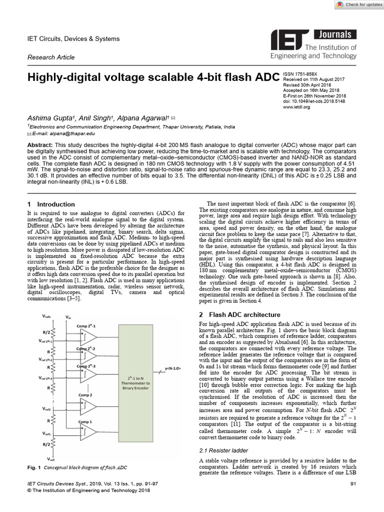 IET Circuits Devices Syst - 2018 - Gupta - Highly Digital Voltage Scalable 4 Bit Flash ADC | PDF ...
