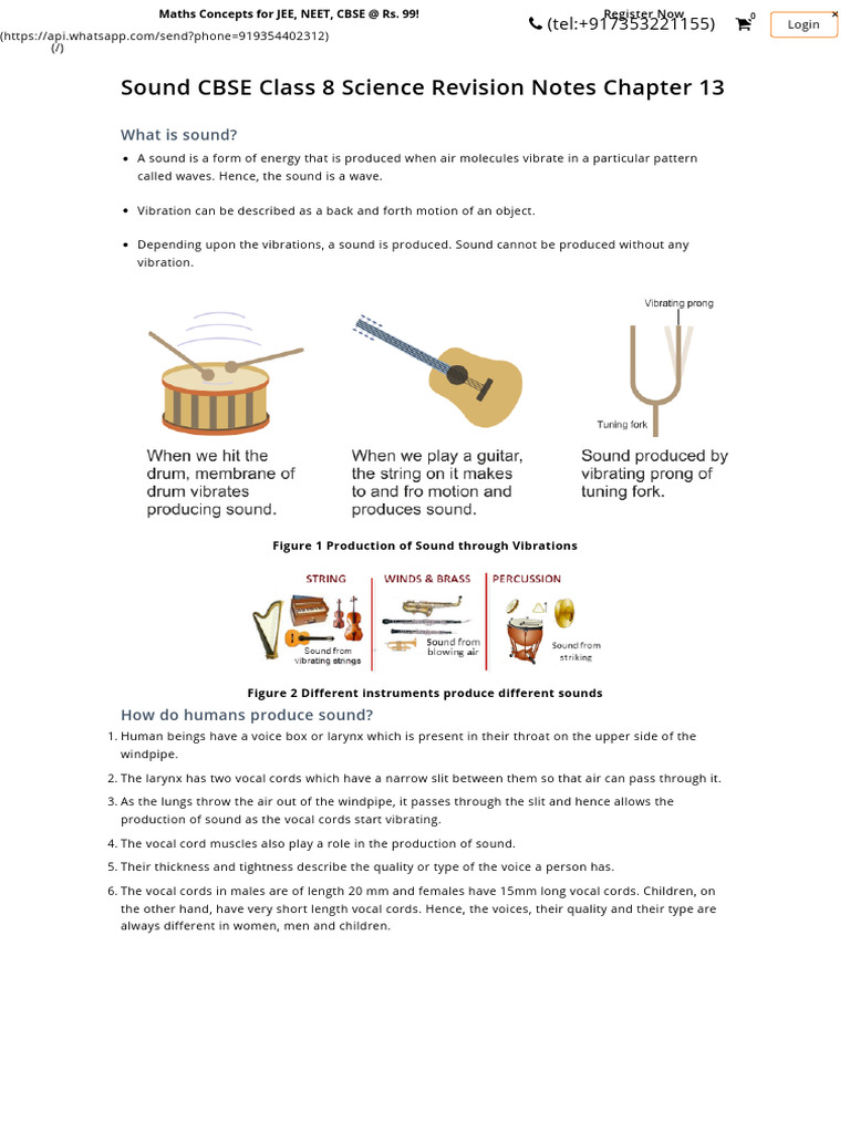 Sound CBSE Class 8 Science Notes - Chapter 13 | Download Free PDF ...