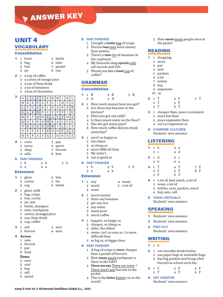 KIR A2 onlineWS Answer U04-06 | PDF | Foods
