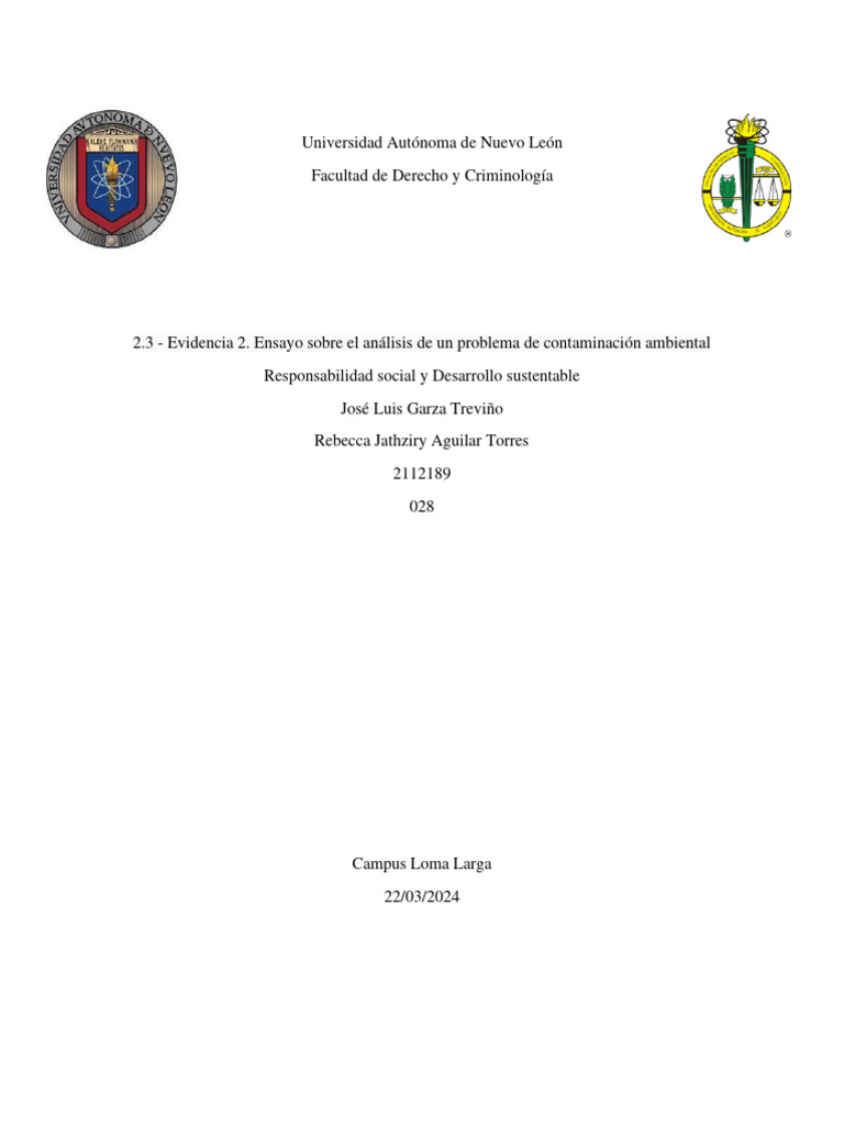 2.3 - Evidencia 2. Ensayo sobre el análisis de un problema de contaminación ambiental | PDF ...