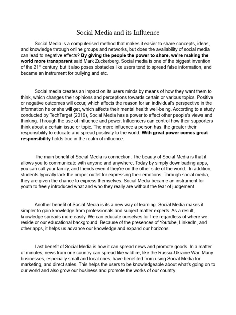 Social Media and Its Influence | PDF | Social Media | Popular Culture ...