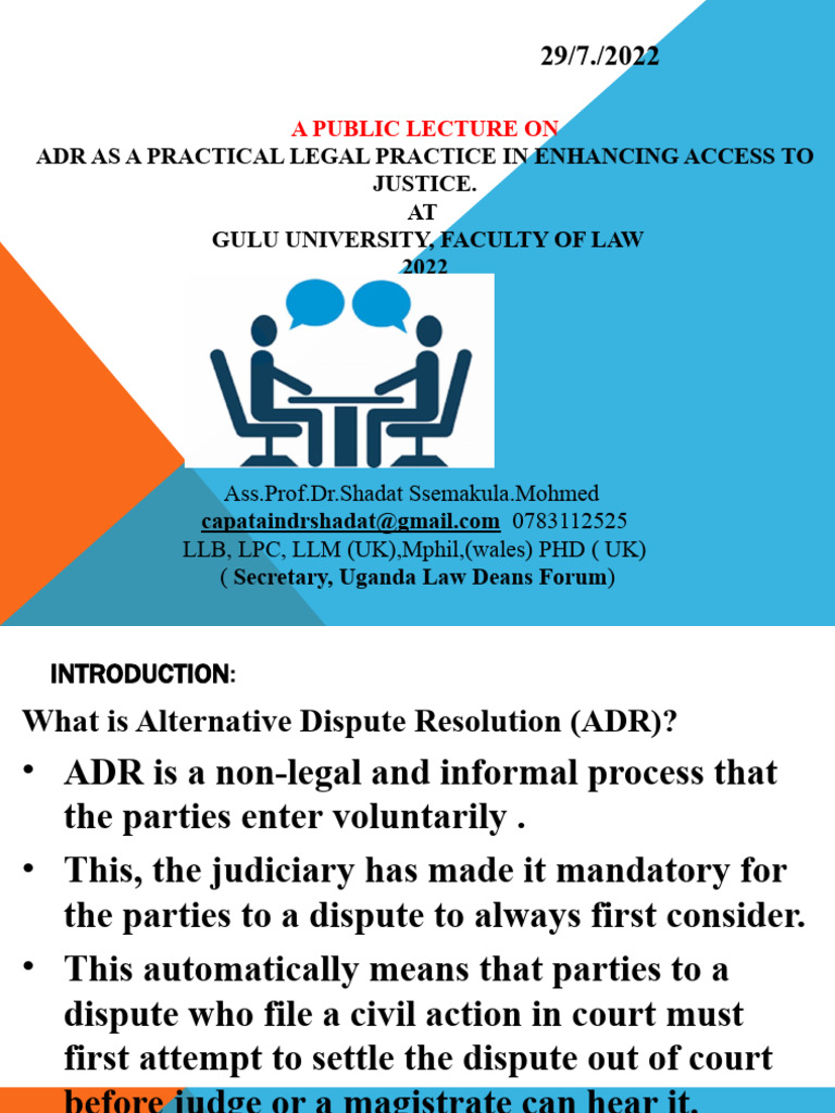Final ADR SLIDES FOR GULU UNIVERSITY | PDF | Mediation | Alternative Dispute Resolution