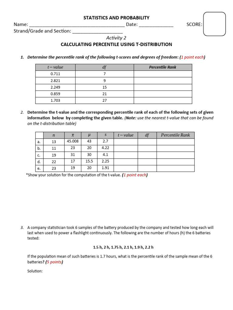 Calculating Percentiles with T-Distribution | PDF | Teaching Methods ...
