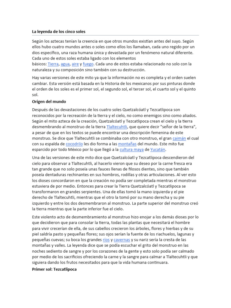 La Leyenda de Los Cinco Soles | PDF | Politeísmo | Mitología La Leyenda de Los Cinco Soles | PDF | Politeísmo | Mitología