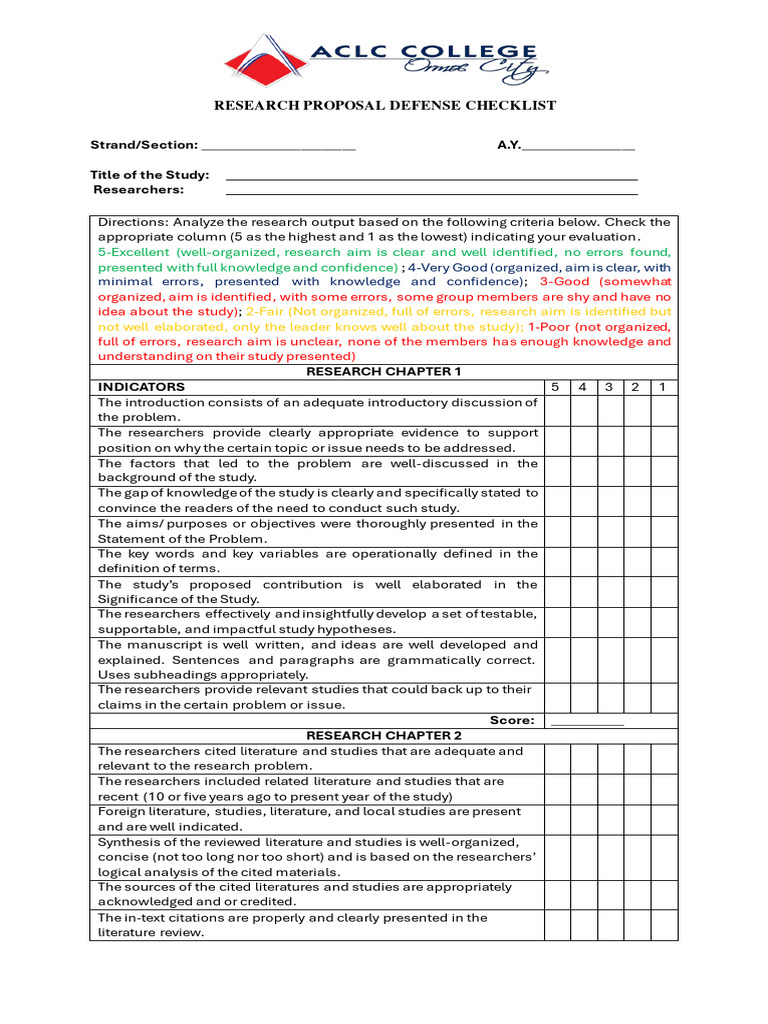 RESEARCH-PROPOSAL-DEFENSE-CHECKLIST | PDF | Knowledge | Data