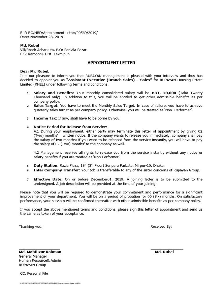 Rupayan Housing Estate Ltd-2020 - 1 | PDF | Salary | Employment