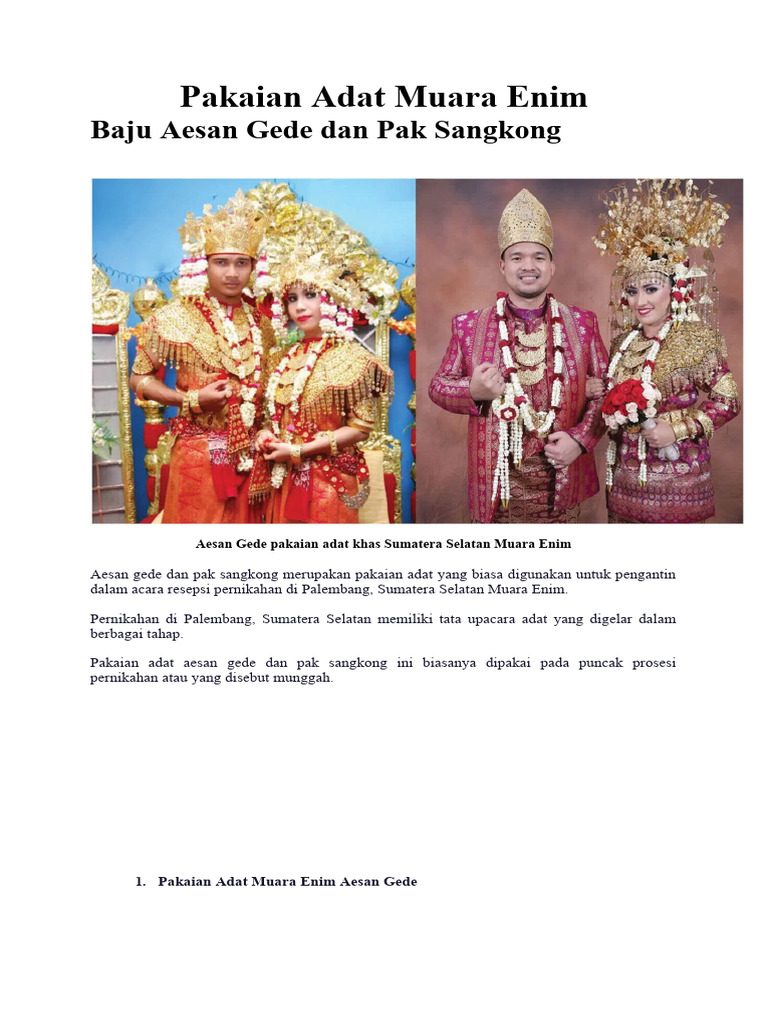 Pakaian Adat Aesan Gede Muara Enim | PDF