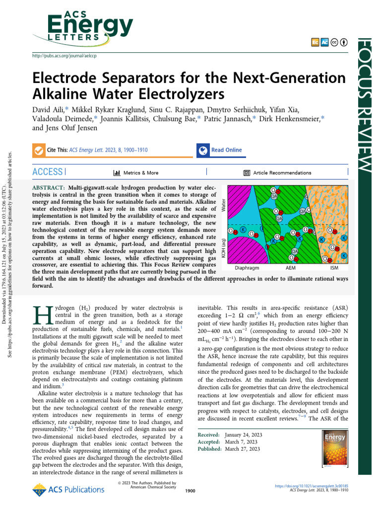Aili Et Al - 2023 - Electrode Separators For The Next-Generation Alkaline Water Electrolyzers ...
