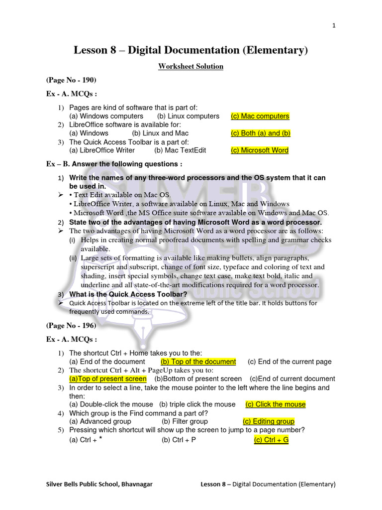 Lesson 8 Answer Key - For Pre Mid Exam Preparation | PDF | Microsoft ...