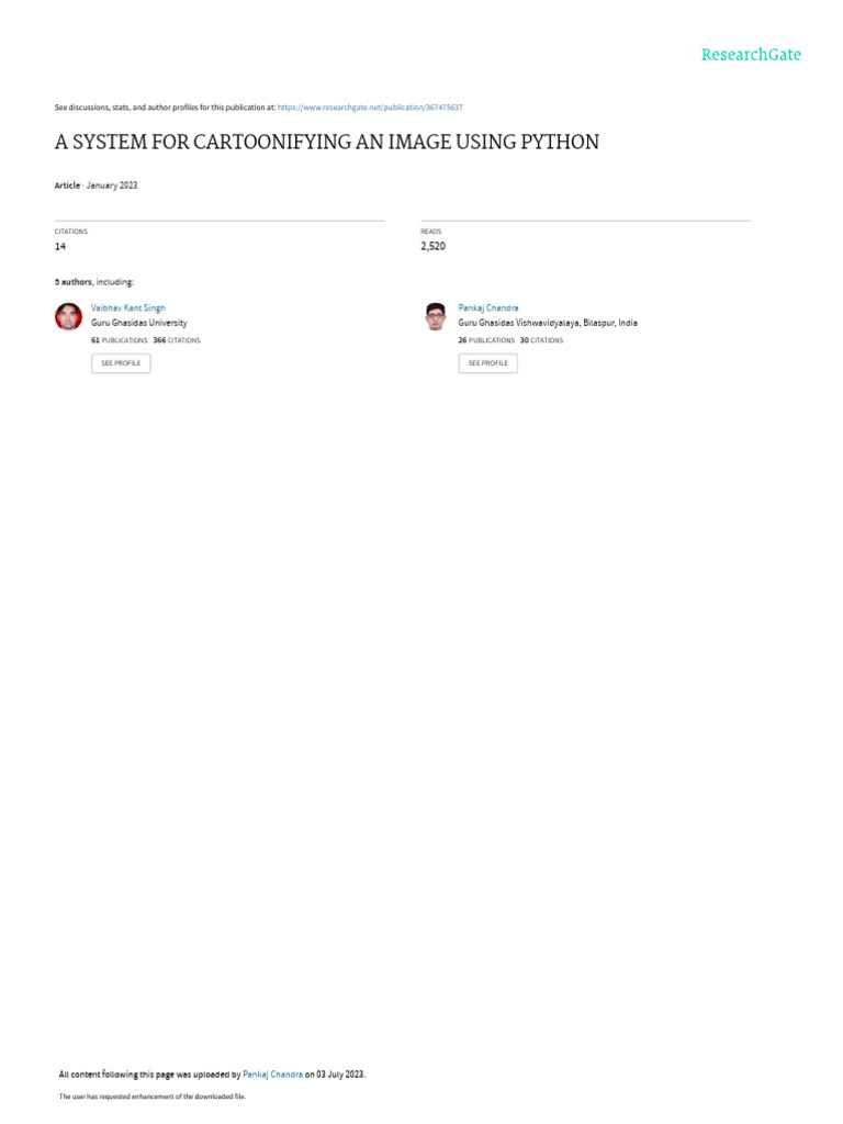 A System For Cartoonifying An Image Using Python: January 2023 | PDF ...