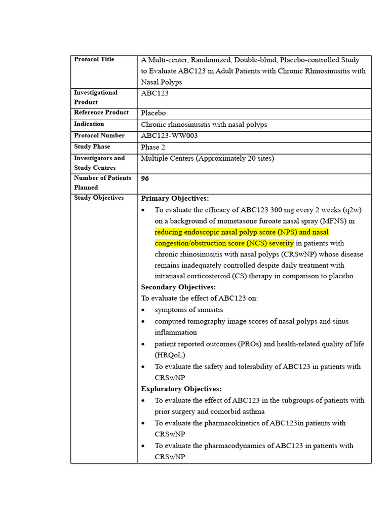 Tiger Sample Phase 2 Study Synopsis - SIV Case Study | PDF | Infection ...