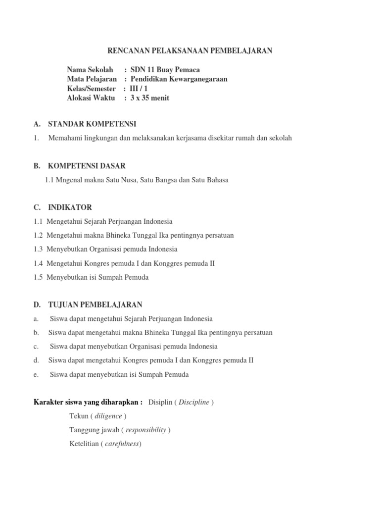 RPP PKN 1 | PDF | Karier & Perkembangan