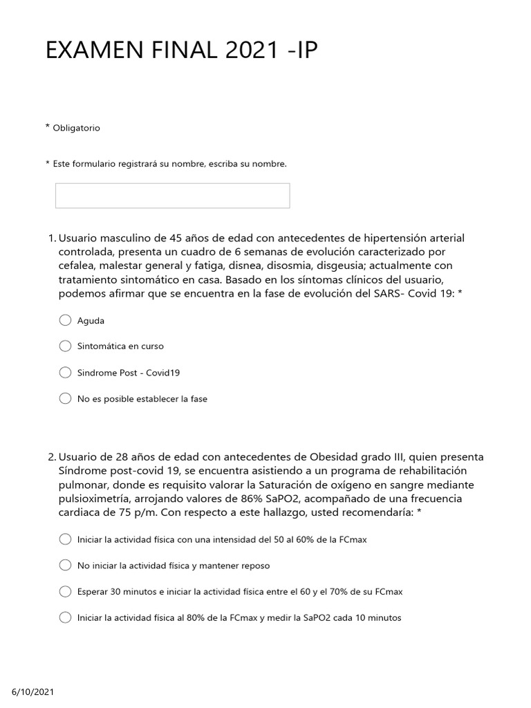 EXAMEN FINAL PRACTICA 2021 - IP (Vista Previa) Microsoft Forms | PDF | Diagnostico medico ...