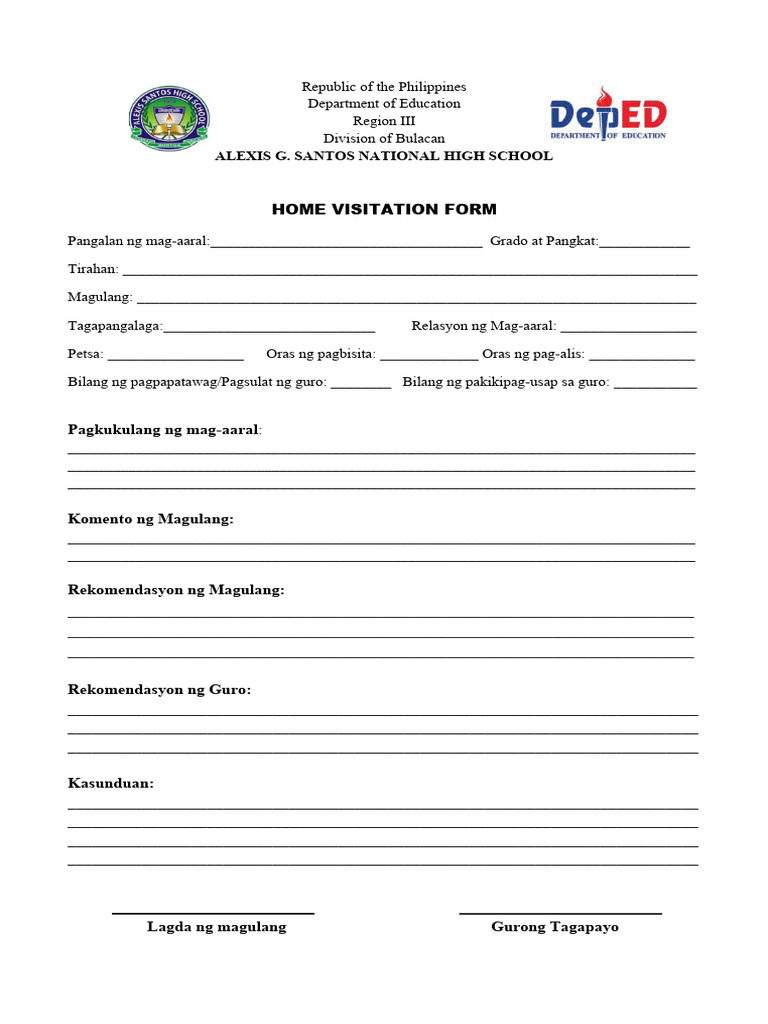 Home Visitation Form | PDF