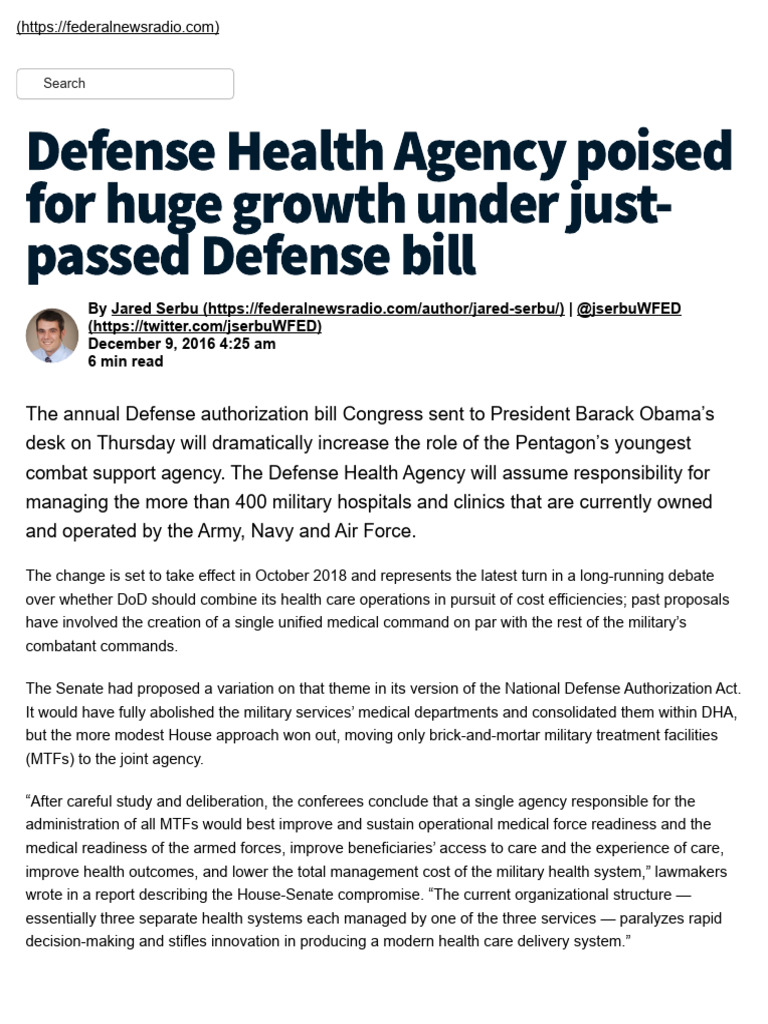 Defense Health Agency Poised For Huge Growth Under Just-Passed Defense ...