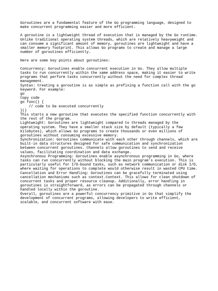goroutines | PDF | Thread (Computing) | Operating System Technology