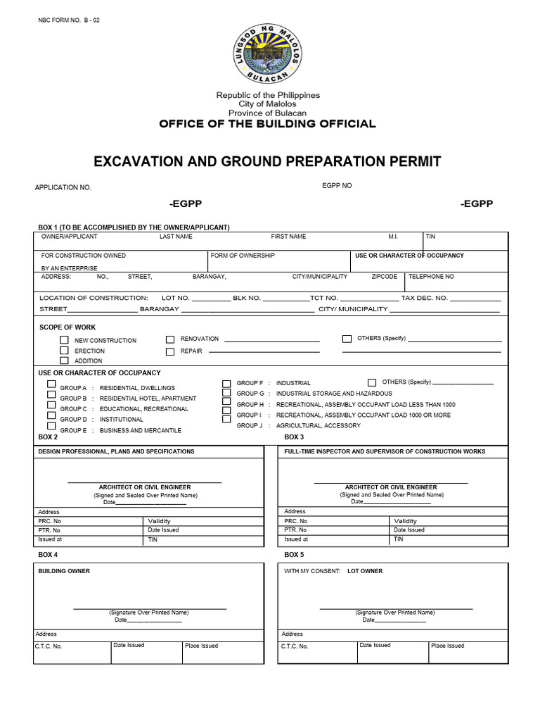 Excavation Permit Front and Back | PDF | Architect | Civil Engineering