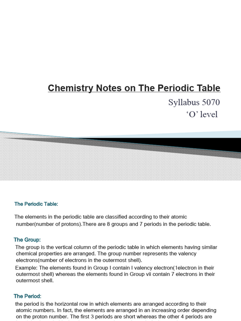 Chemistry Notes: Periodic Table 5070 | PDF | Periodic Table ...