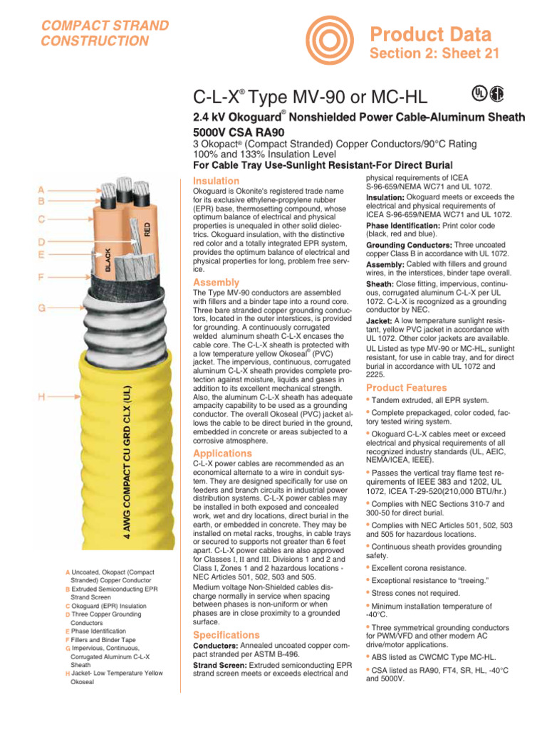 CLX - 2.4kV MC Okonite | PDF | Electrical Conductor | Electromagnetism