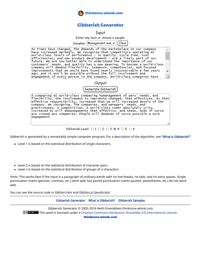 Gibberish Generator: Input | PDF | Algorithms | Theoretical Computer Science