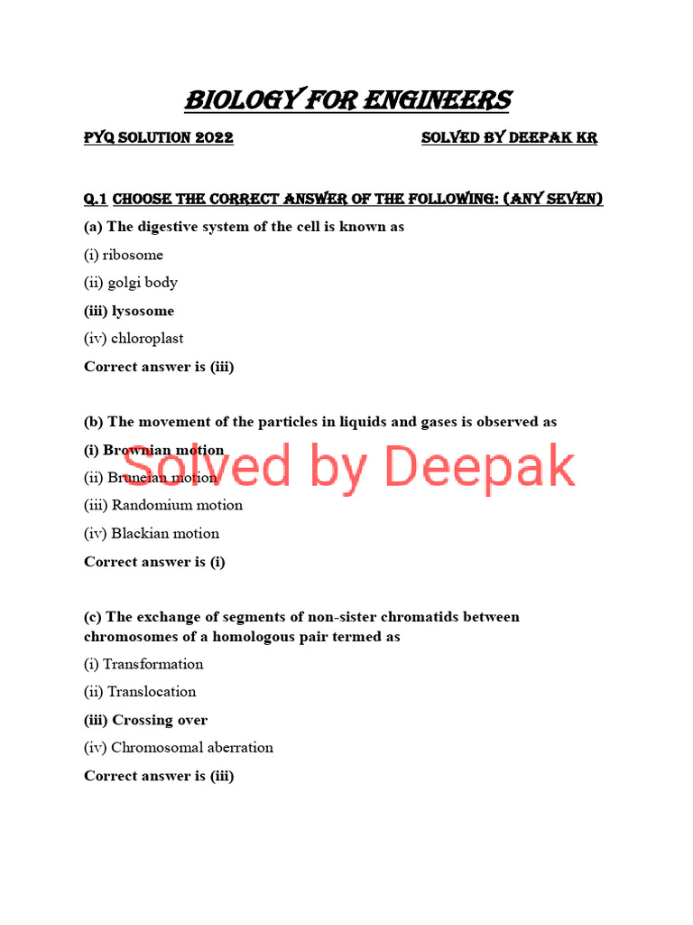 Biology For Engineers - 7th Sem Pyq | PDF | Rna | Nucleic Acids
