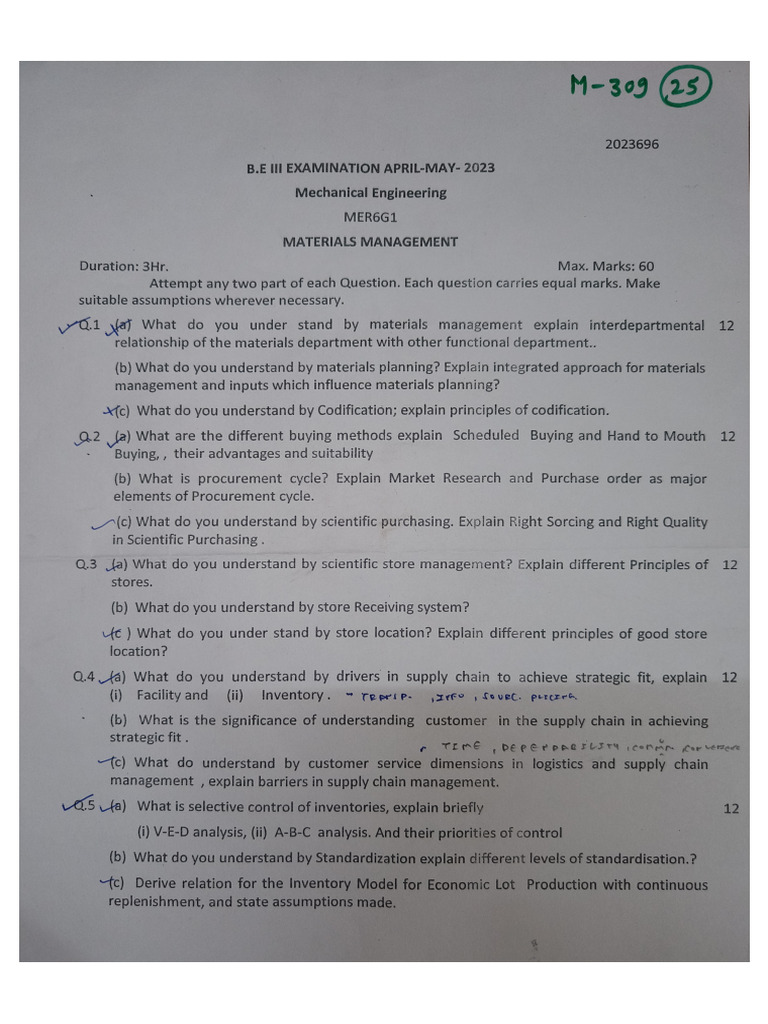 Materials Management End sem papers | PDF