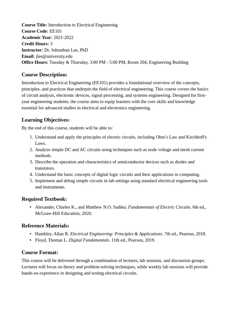 EE Syllabus | PDF | Electrical Engineering | Electronic Circuits