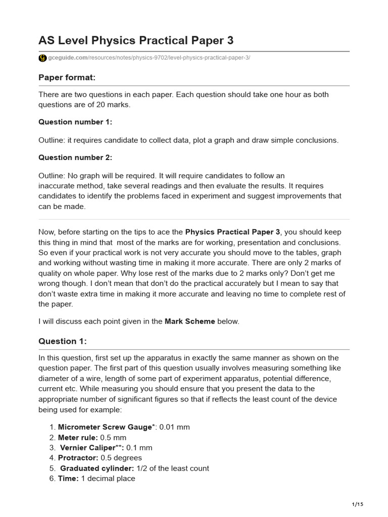 AS Level Physics Practical Paper 3 | PDF | Significant Figures | Uncertainty