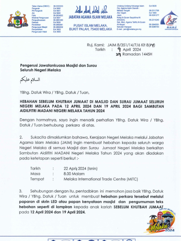 Hebahan Sebelum Khutbah 12.04.2024 & 19.04.2024 | PDF