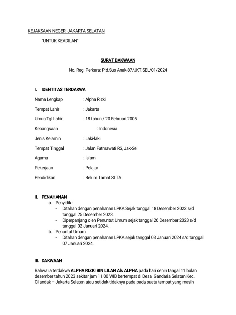 Surat Dakwaan Anis | PDF