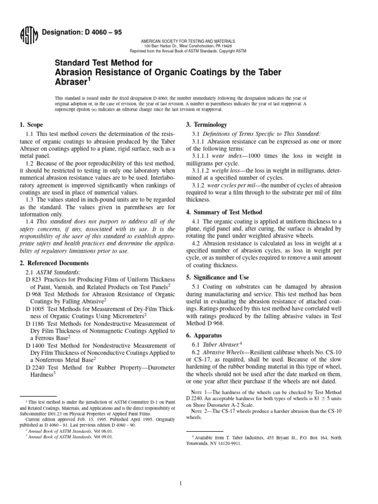 ASTM D4060 Resistencia A La Abrasion de Recubrimientos | PDF | Wear ...