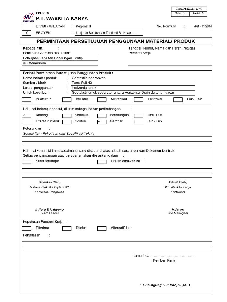 Persetujuan Material Bendungan Teritip | PDF | Teknologi & Rekayasa
