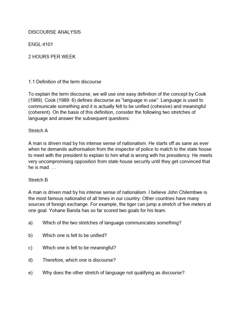 DISCOURSE ANALYSIS 1 | PDF | Lexical Semantics | Grammar