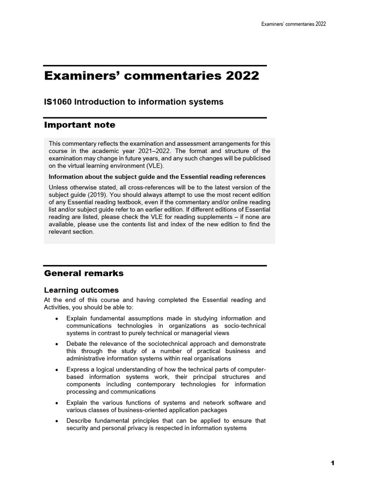 May 2022 IS1060 Examiner Commentaries | PDF | Databases | Agile ...