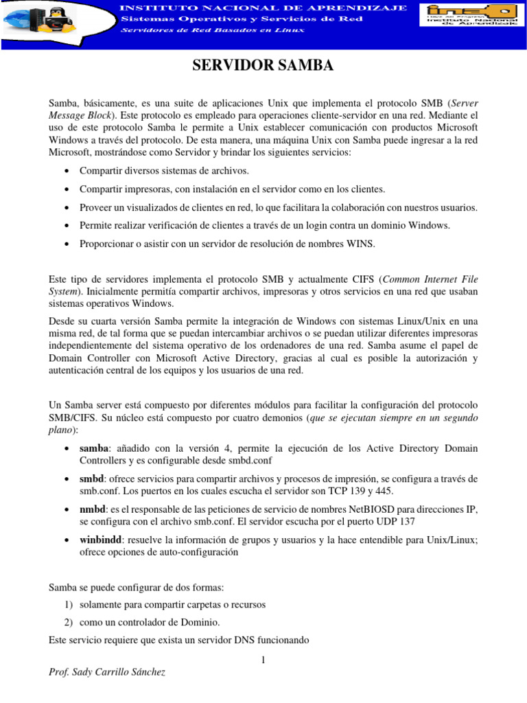Servidor SAMBA (Teoría) | Descargar gratis PDF | Servidor (Computación) | Arquitectura de ...
