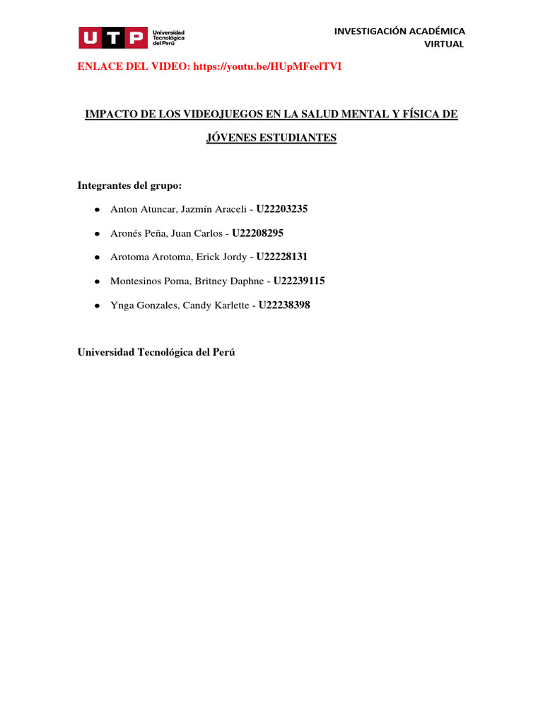 s17 - Informe Final - Grupo Videojuegos-1 | PDF | Videojuegos | Comportamiento