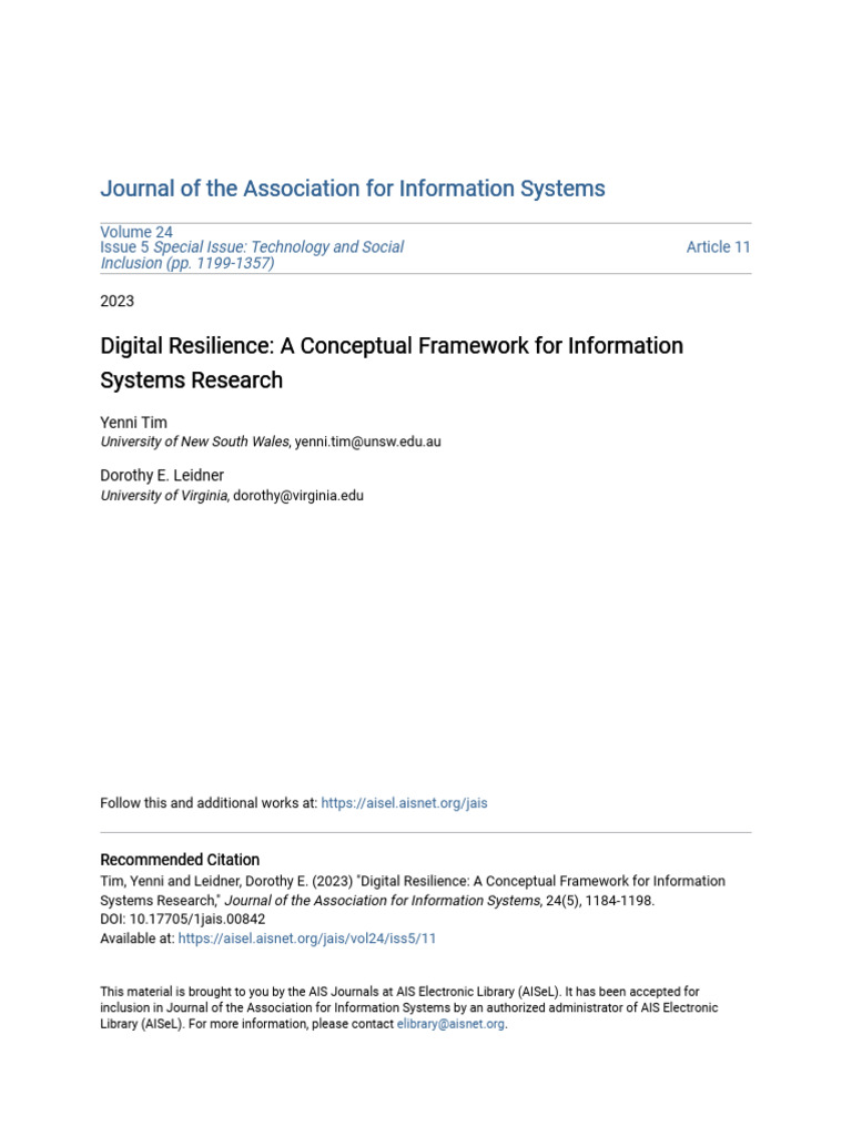 Digital Resilience Framework for IS Research | PDF | Psychological ...