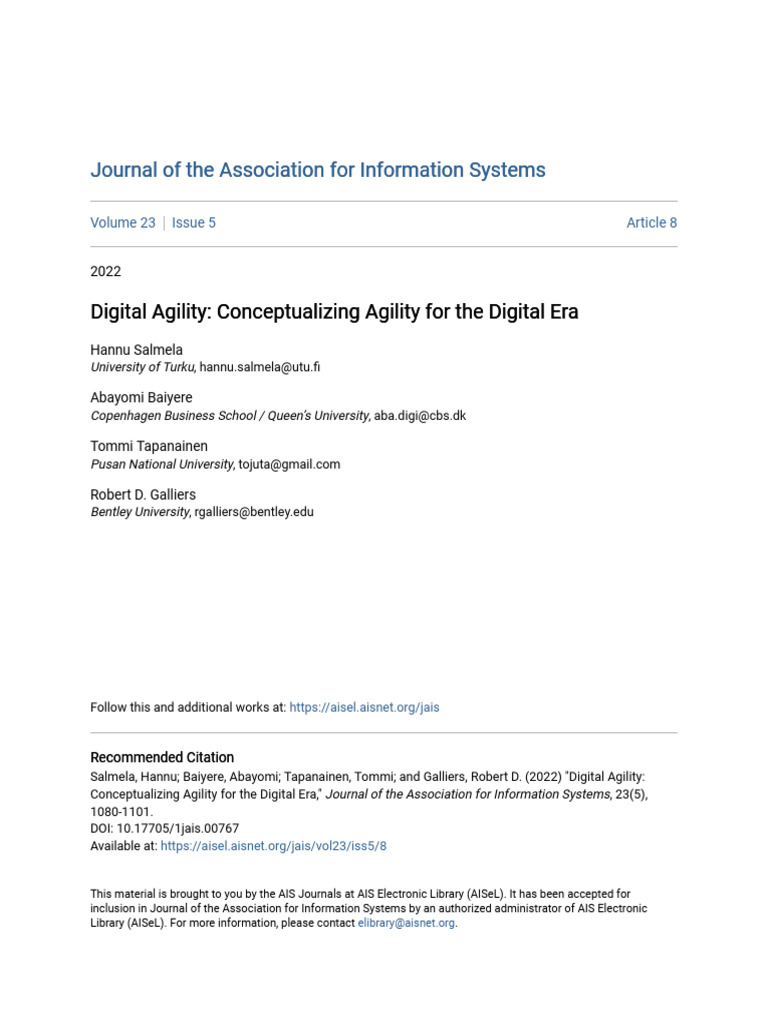 Digital Agility Conceptualizing Agility For The Digital Era Pdf Agile Software Development