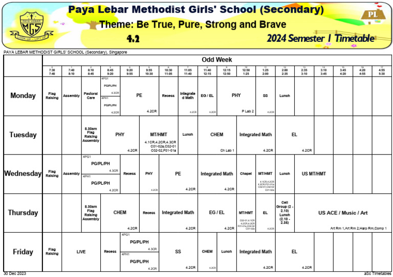 PLMGSS 2024 Semester 1 Timetable | PDF